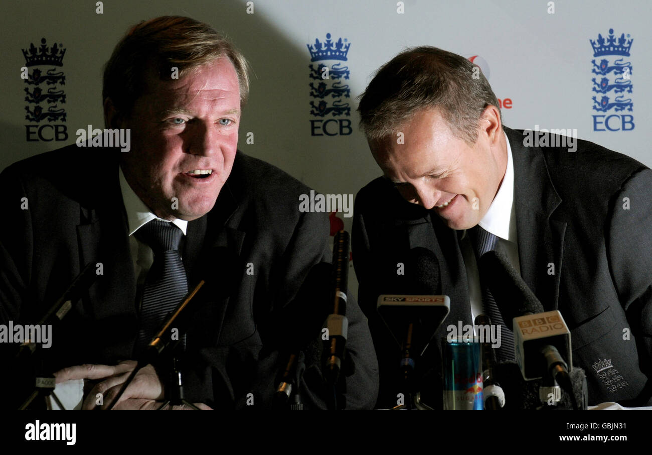 Hugh Morris, Managing Director England Cricket (left) shares a laugh ...