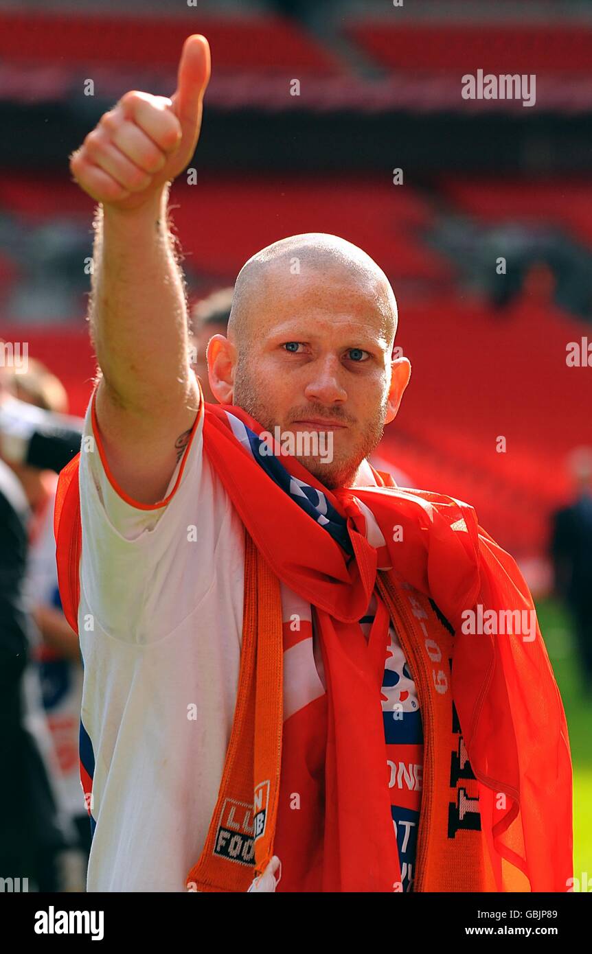 Luton towns kevin nicholls celebrates after the final whistle hi-res ...