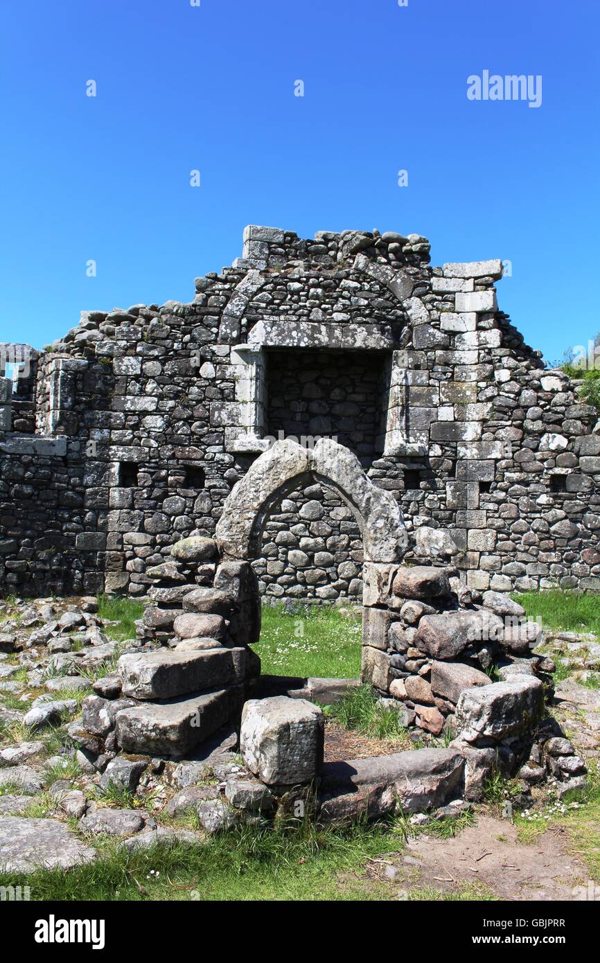 Details inside remain of rebuilt and relocated Loch Doon Castle ...