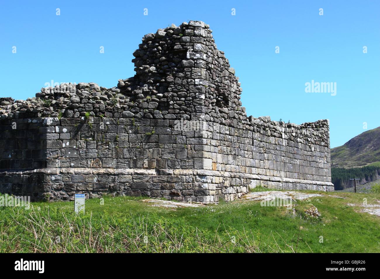 The remains of the relocated Loch Doon castle on the west side of Loch ...