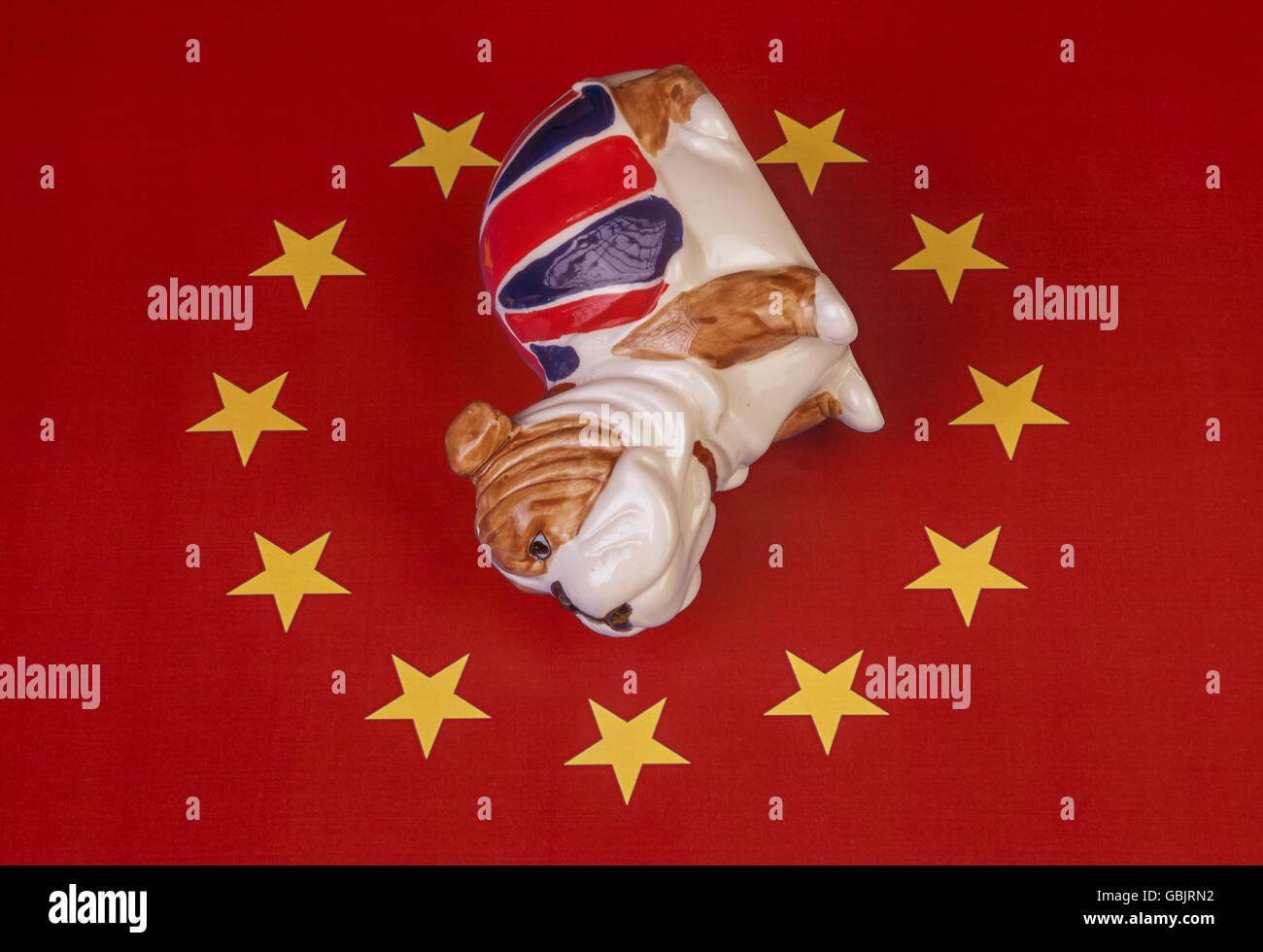 An eu flag turned red symbolizing the leave campaign with a fallen ...