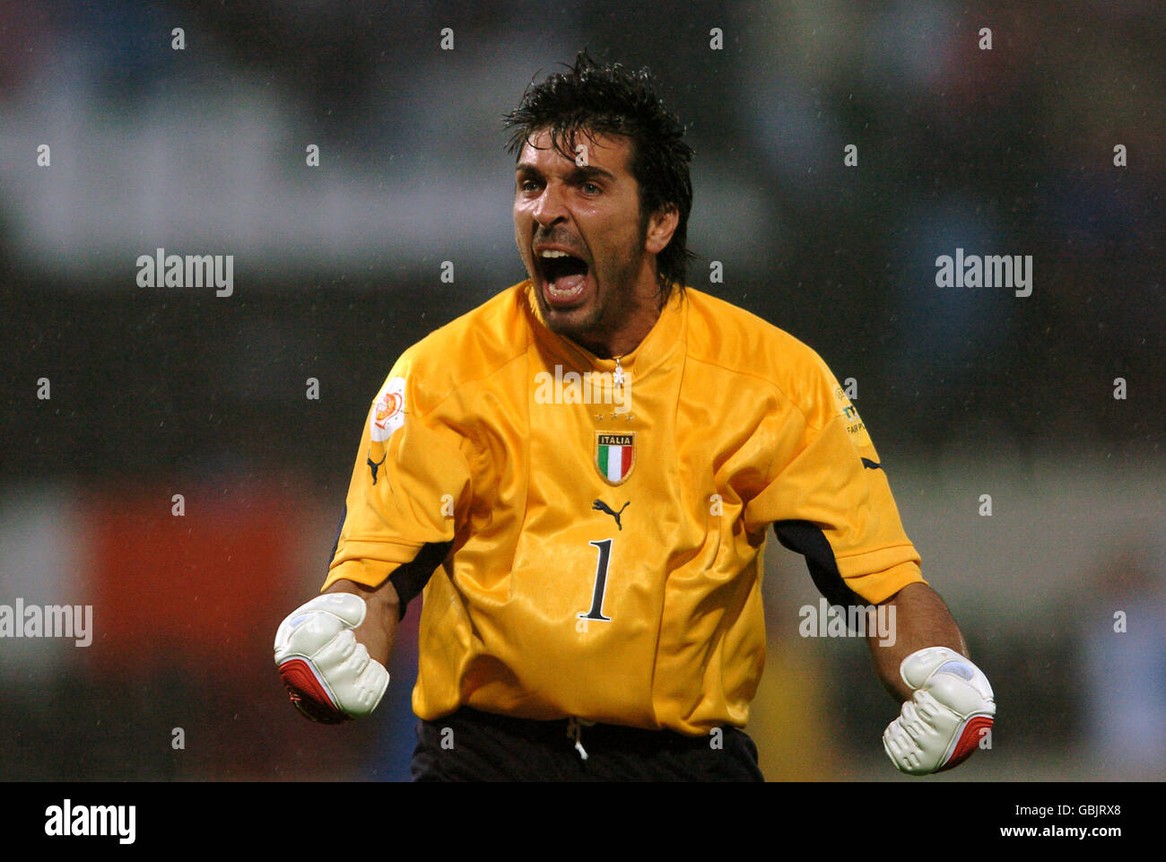 Italy goalkeeper Gianluigi Buffon celebrates his teams equalising goal ...