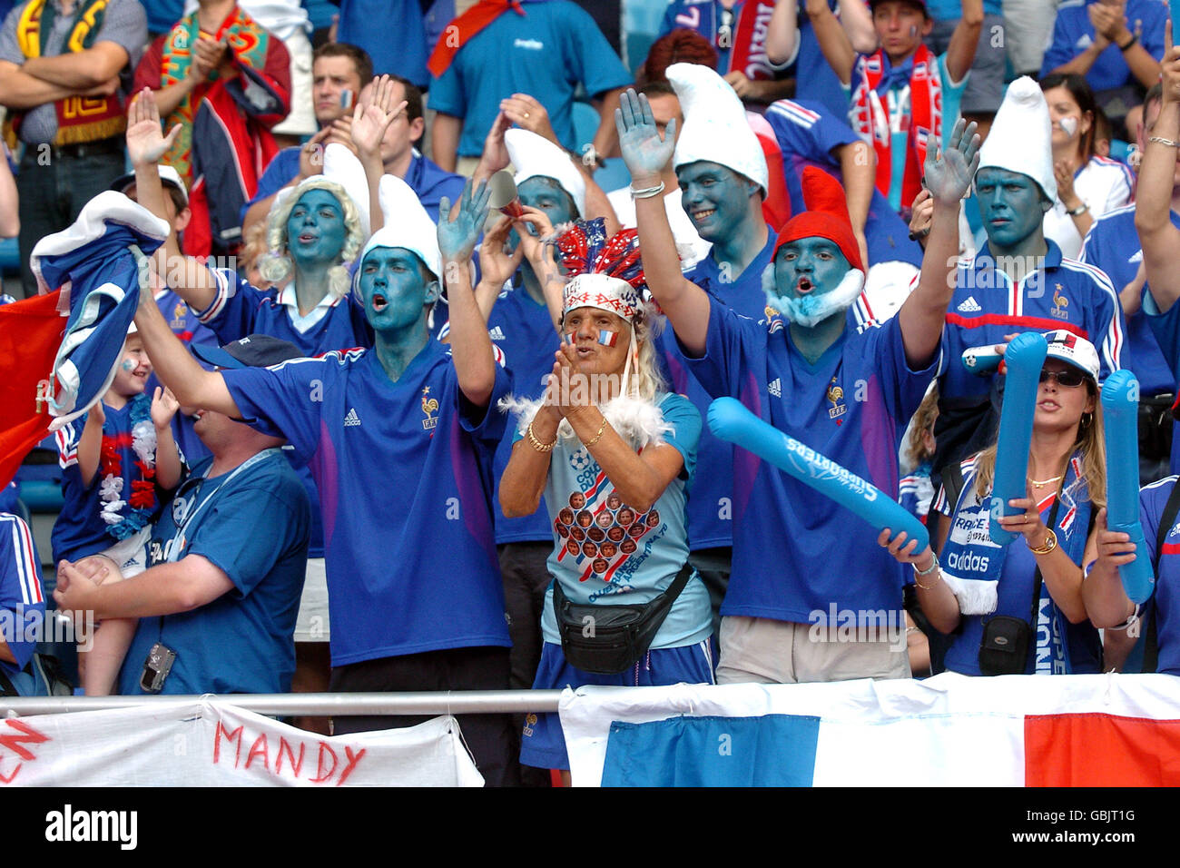 France fans dressed as smurfs prior to the game hi-res stock ...