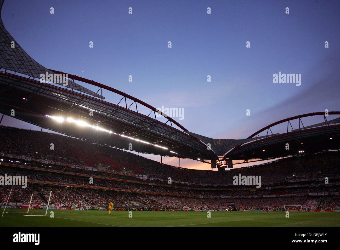 Football euro 2004 general view stand flags crowd fans hi-res stock ...