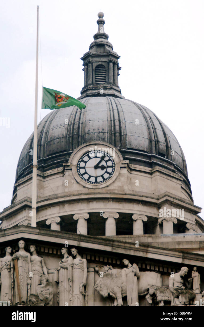 The clock on the Nottingham Council House shows six minutes past three ...