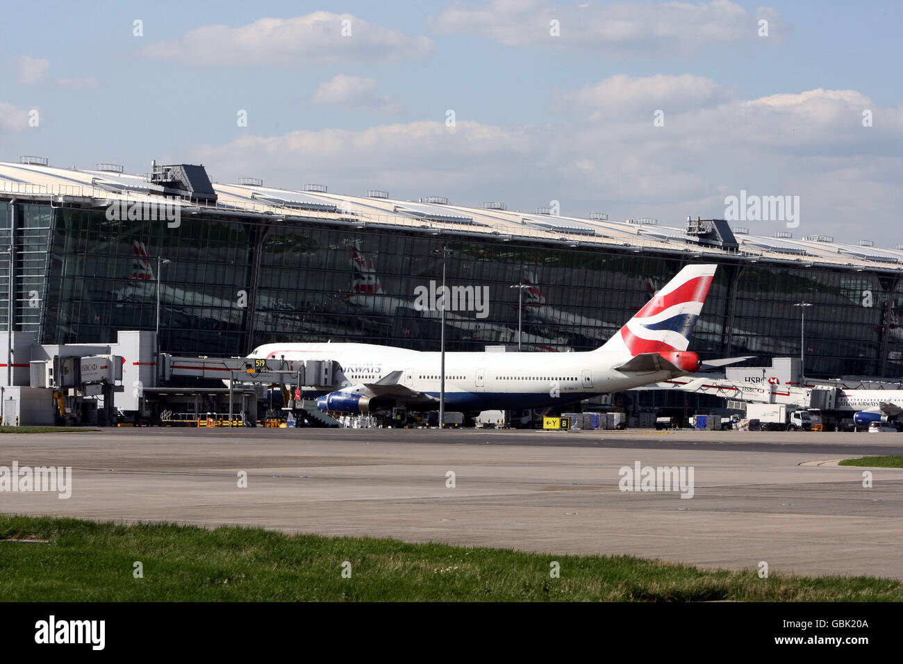 General view of a British Airways Boeing 747 docked at Terminal 5 at ...