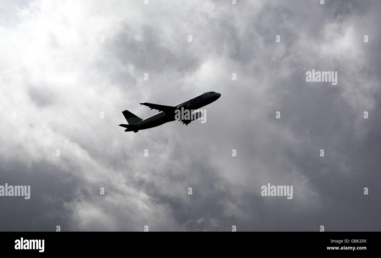 General view of a BMI plane taking off at Heathrow Airport Stock Photo ...