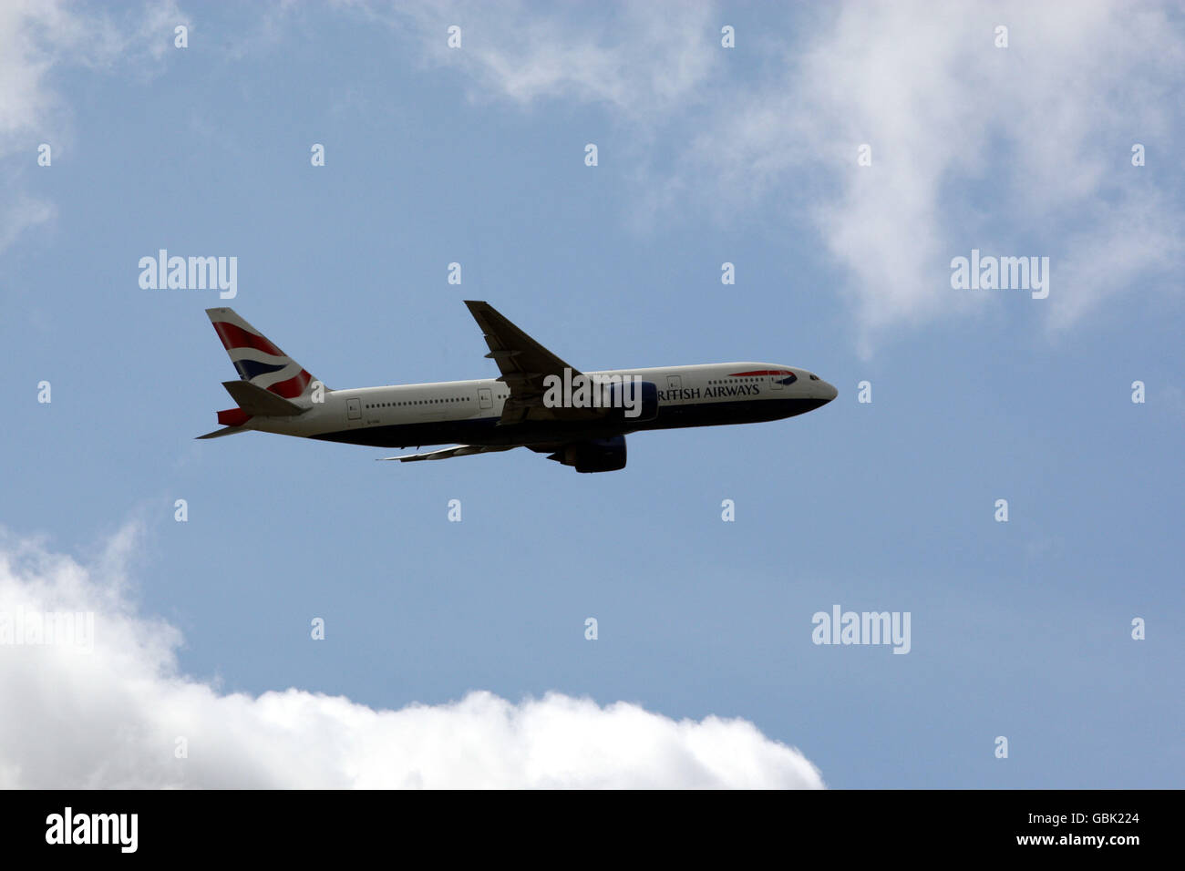 General view of a British Airways plane taking off at Heathrow Airport ...