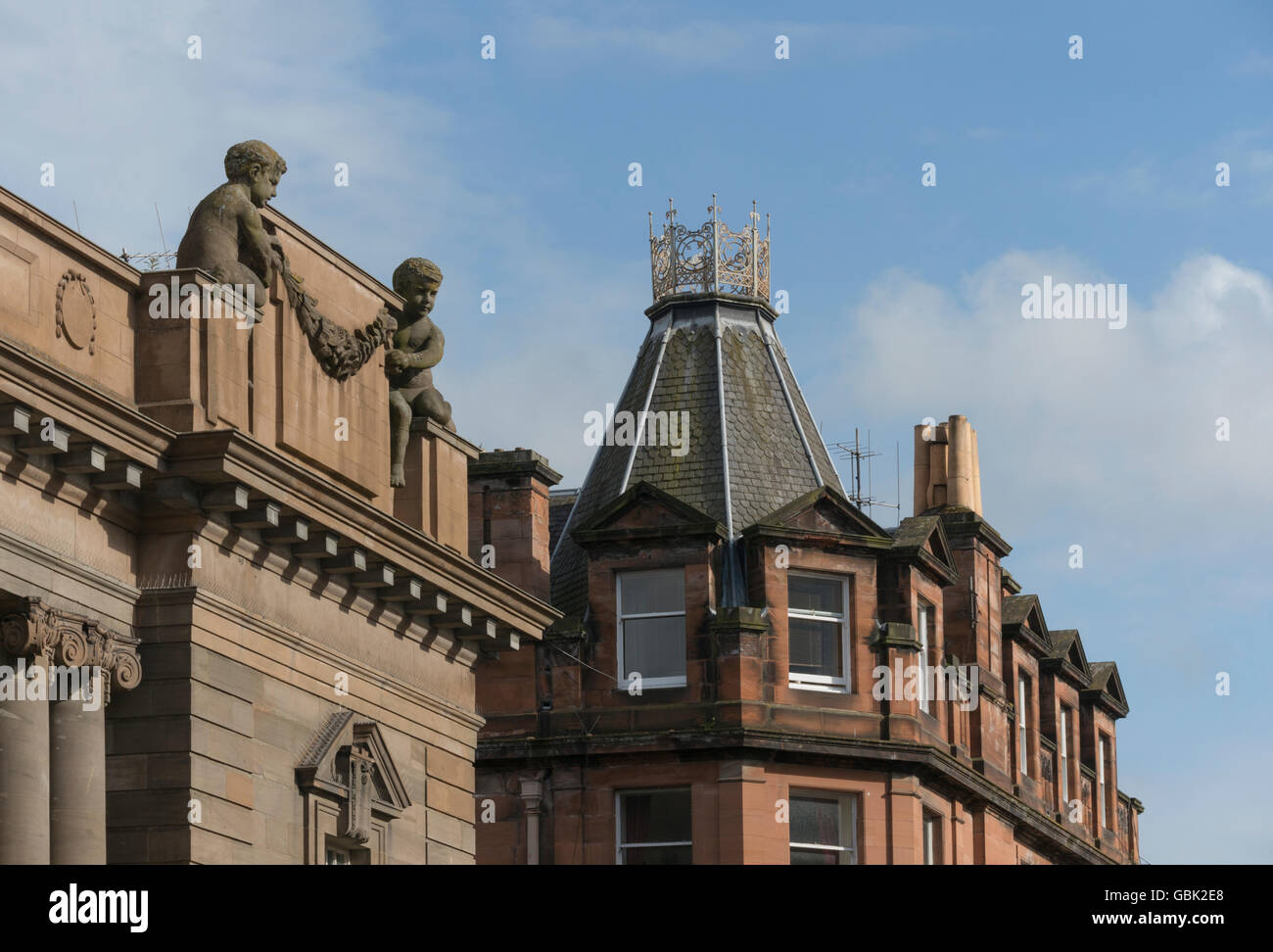 Skyline including sculptures on Perth City Hall,Perth,Scotland,UK Stock ...
