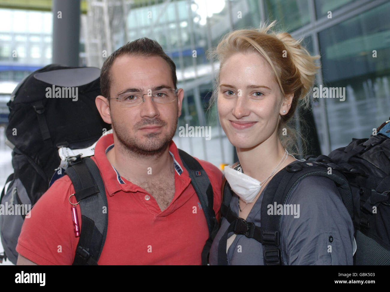Karen Whitehouse and Alex Henney, from London arrive at London Heathrow ...