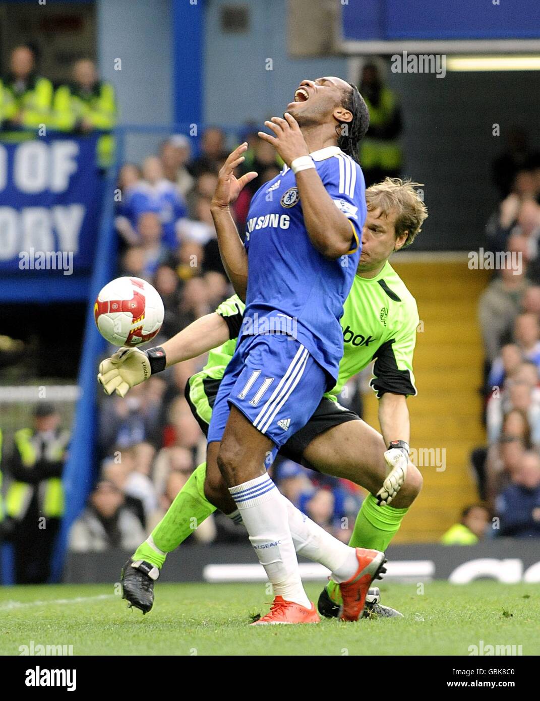 Chelsea's Didier Drogba reacts to his first shot being saved by Bolton ...
