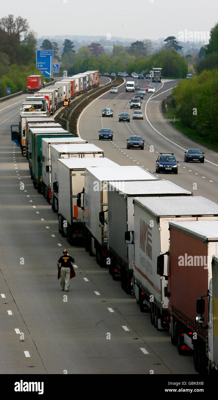 Lorries stacked on m20 hi-res stock photography and images - Alamy