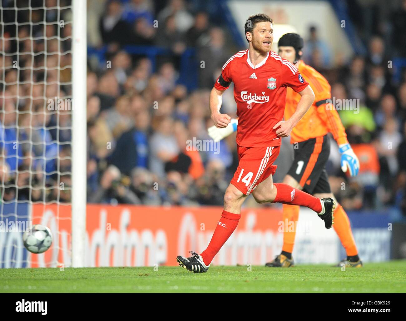 Liverpool's Xabi Alonso celebrates scoring their second goal from the ...