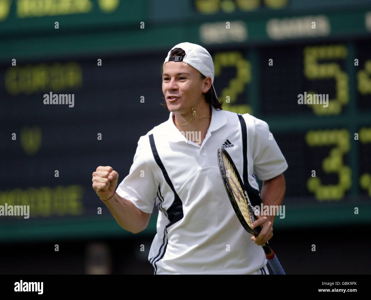 Guillermo Coria celebrates winning his match against Wesley Moodie ...