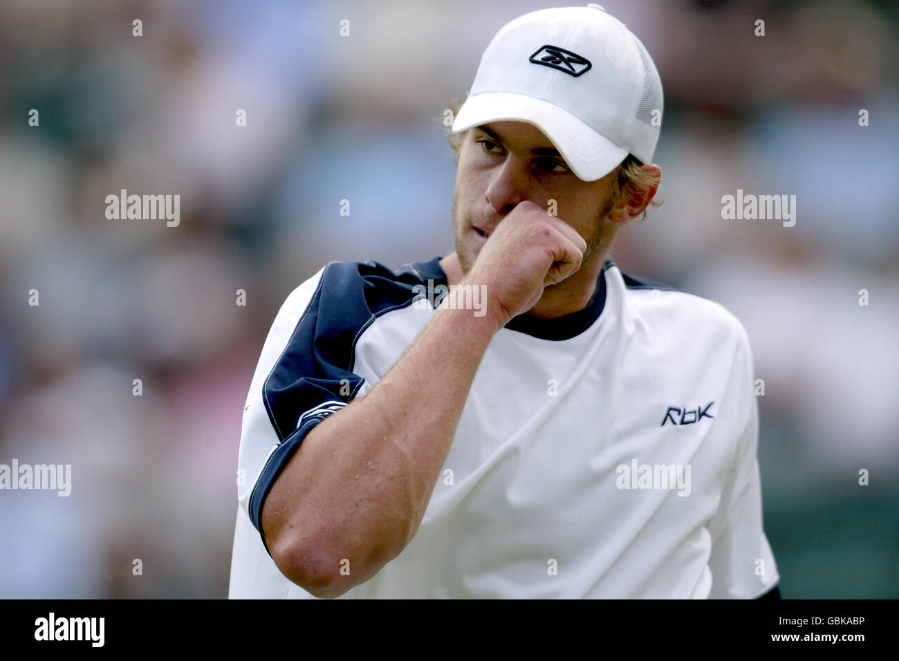 Andy roddick celebrates taking a point hi-res stock photography and ...
