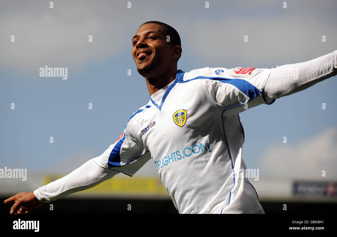 Leeds United's Jermaine Beckford celebrates scoring during the Coca ...