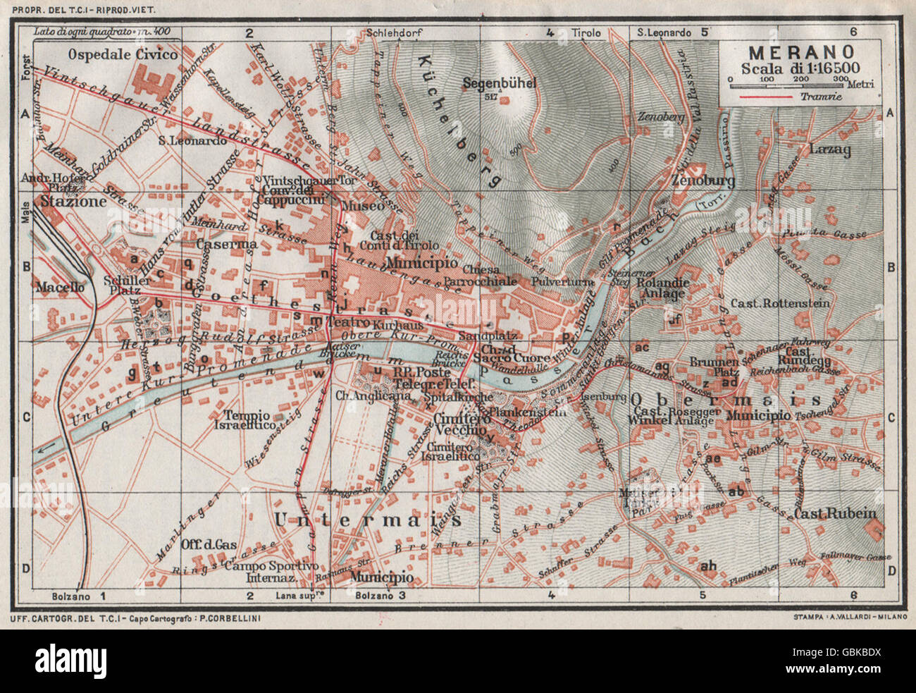 MERANO. Vintage town city map plan. Italy, 1924 Stock Photo - Alamy