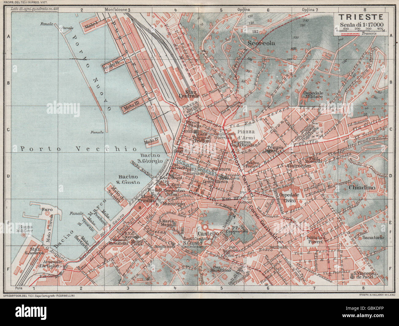 TRIESTE. Vintage town city map plan. Italy, 1924 Stock Photo - Alamy