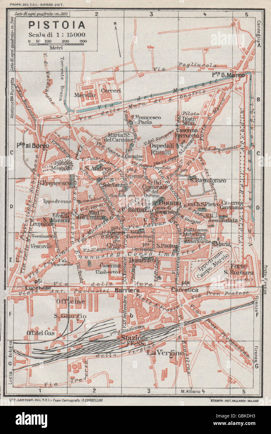PISTOIA. Vintage town city map plan. Italy, 1924 Stock Photo - Alamy
