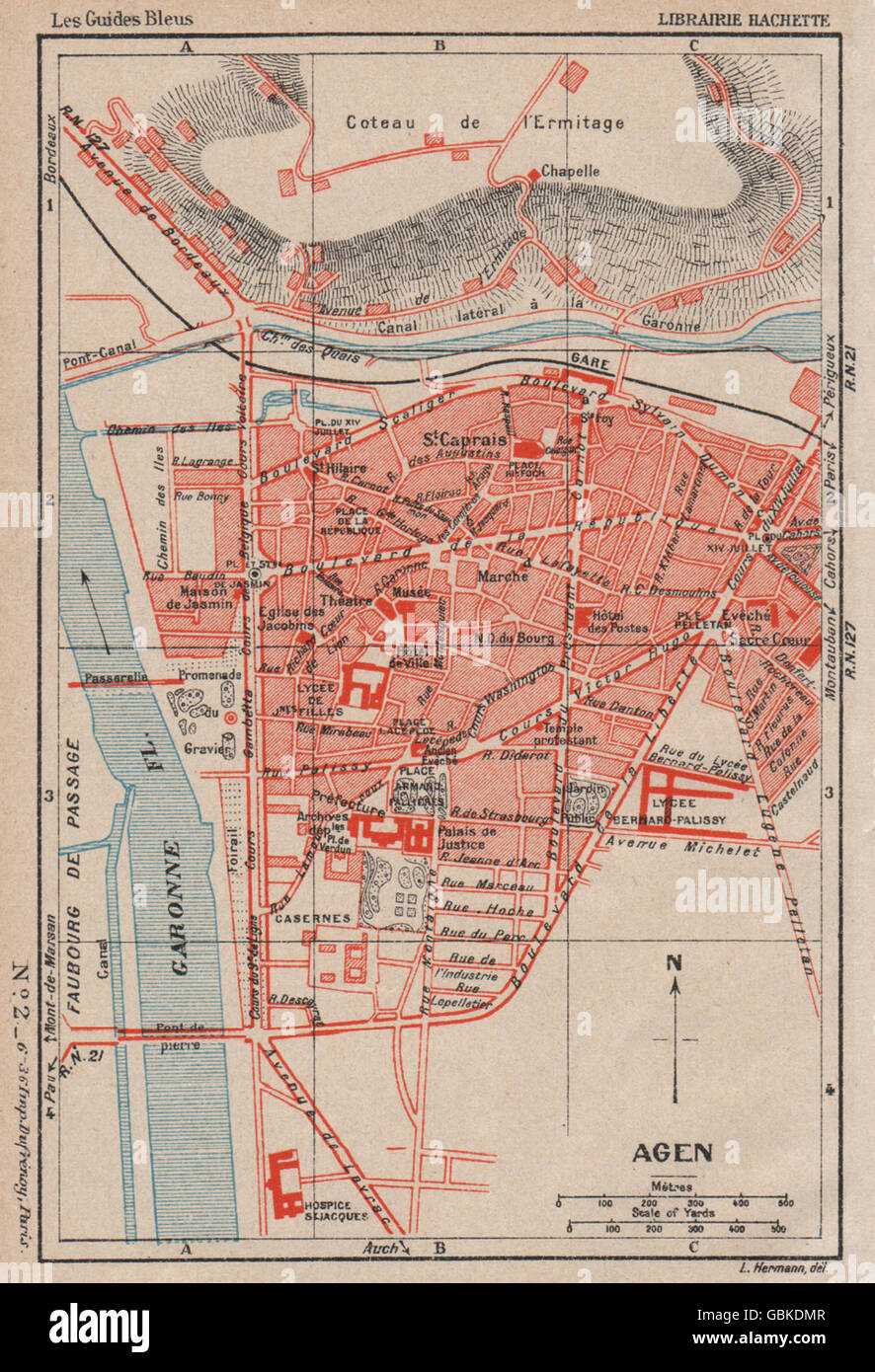AGEN. Vintage town city map plan. Lot-et-Garonne, 1933 Stock Photo - Alamy