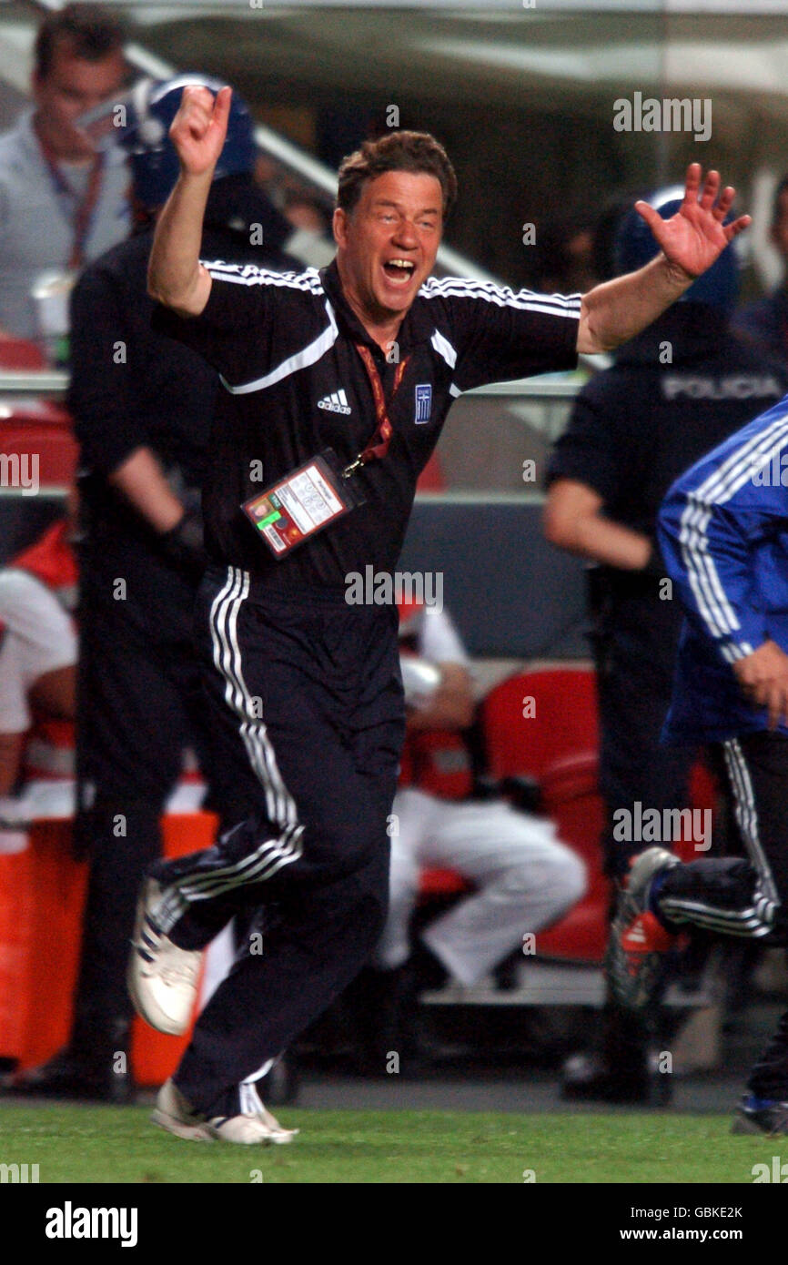Greece coach otto rehhagel celebrates winning the uefa european ...