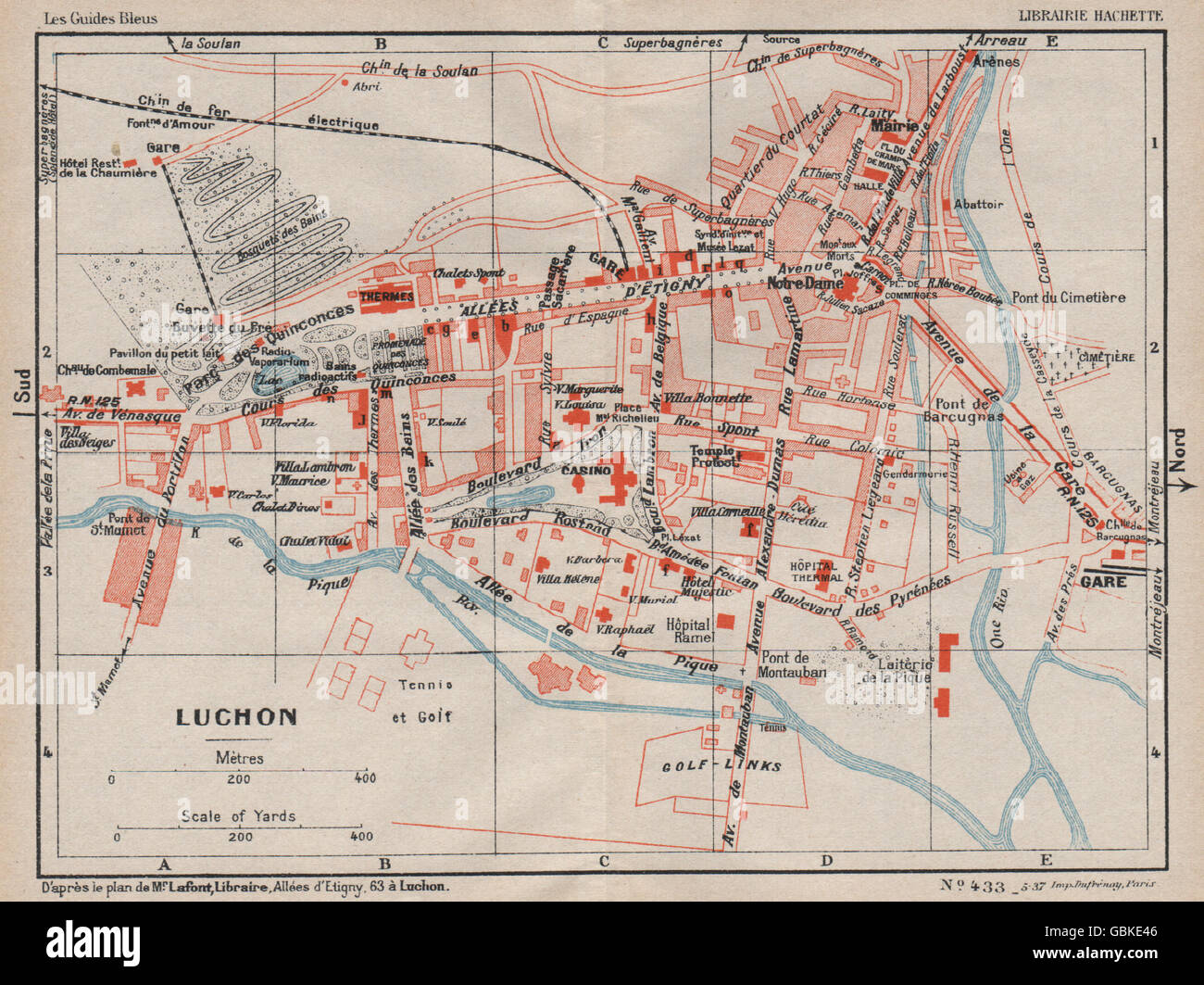 LUCHON. Vintage town city plan. Haute-Garonne, 1933 vintage map Stock ...