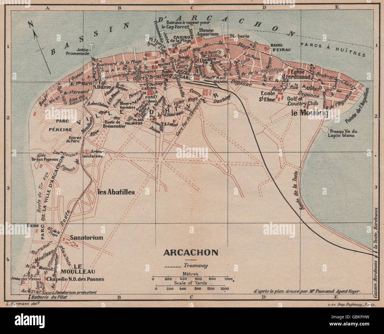 ARCACHON. Vintage town city map plan. Gironde, 1921 Stock Photo - Alamy