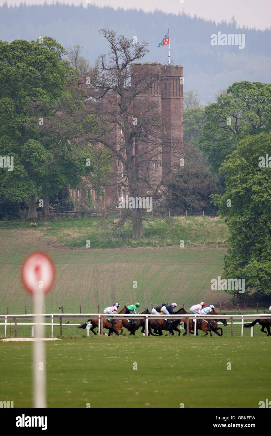 A general view of runners and riders at Perth racecourse with Scone ...