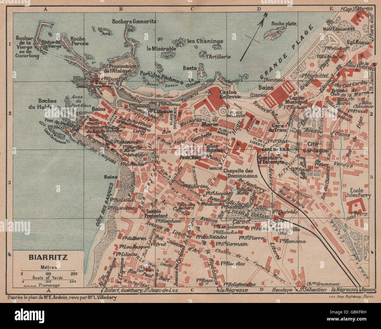 BIARRITZ. Vintage town city map plan. Pyrénées-Atlvintages, 1921 Stock ...