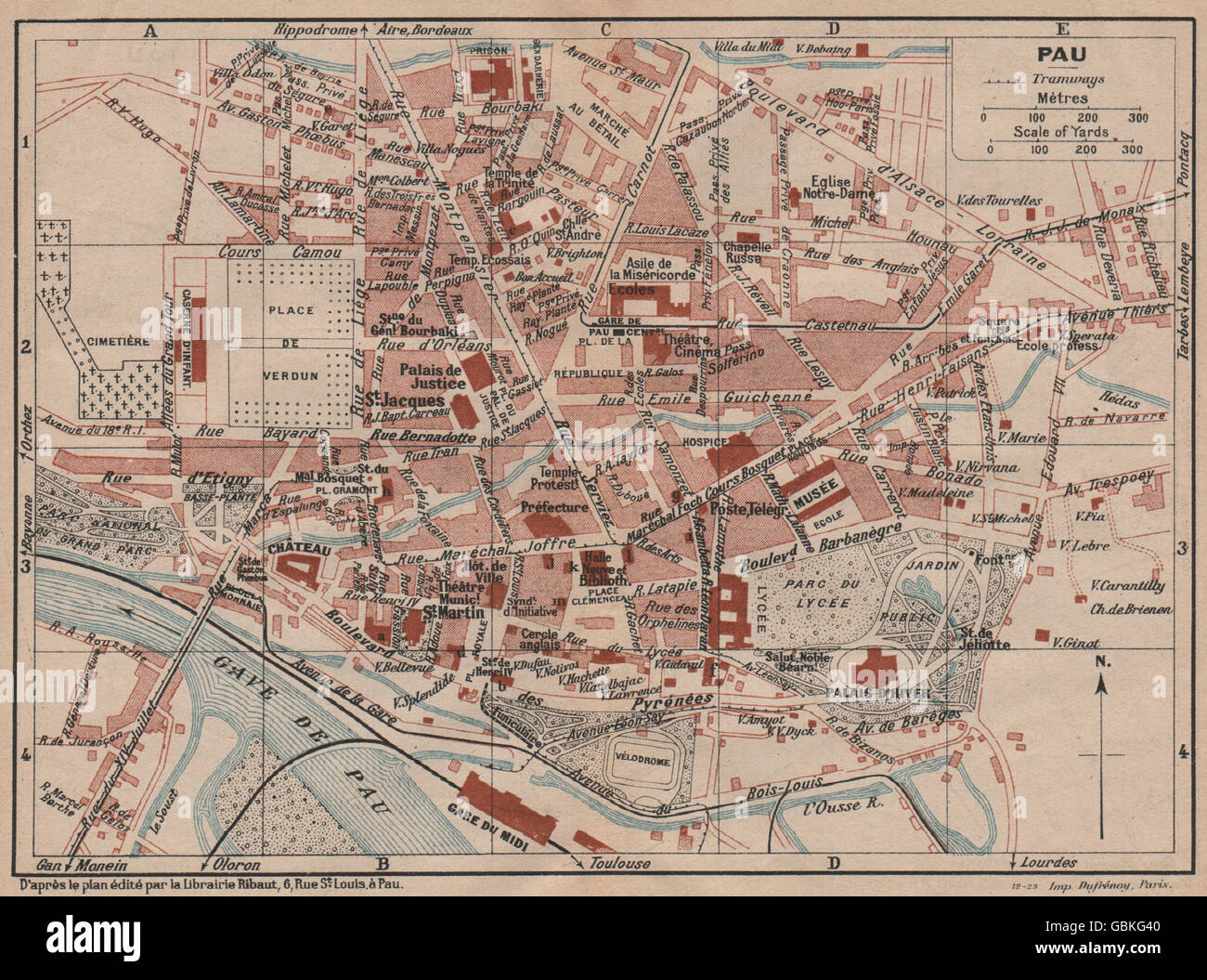 PAU. Vintage town city map plan. Pyrénées-Atlvintages, 1921 Stock Photo ...