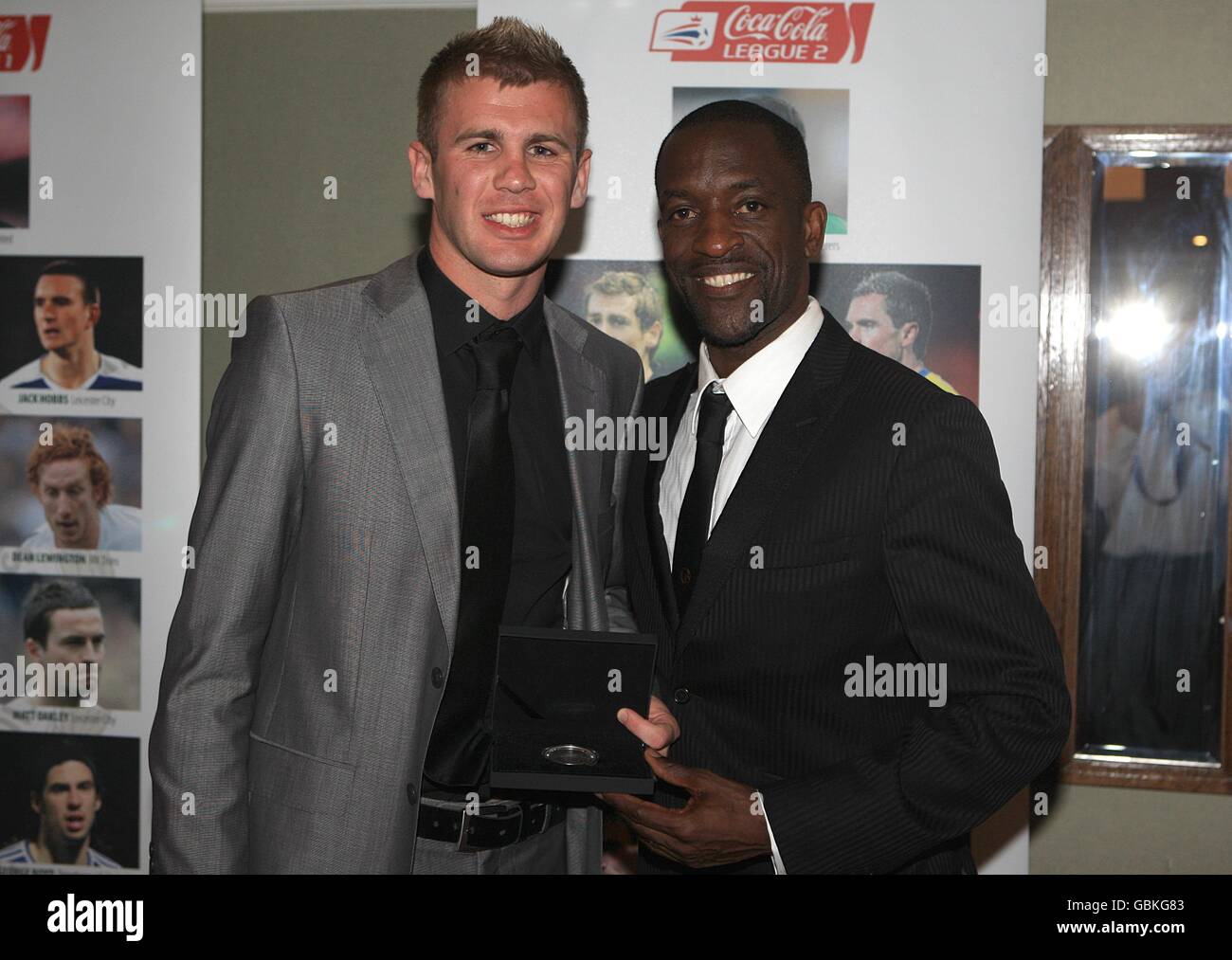 PFA Chairman Chris Powell (left) and Bury's Andy Bishop with his League Two Team of the Year ...