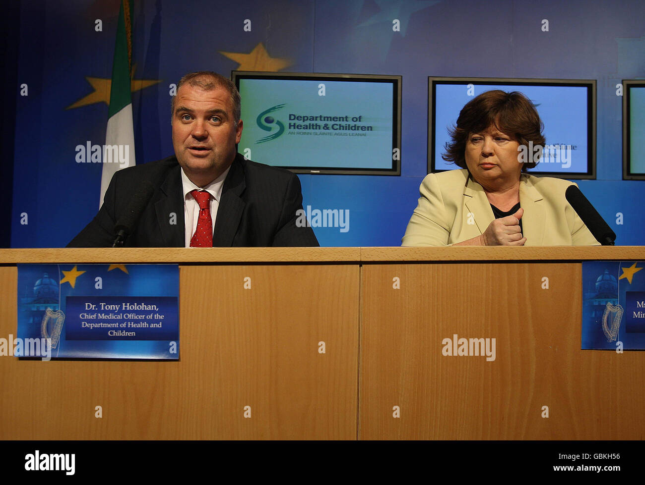 Minister for Health and Children Mary Harney and Dr Tony Holohan from ...