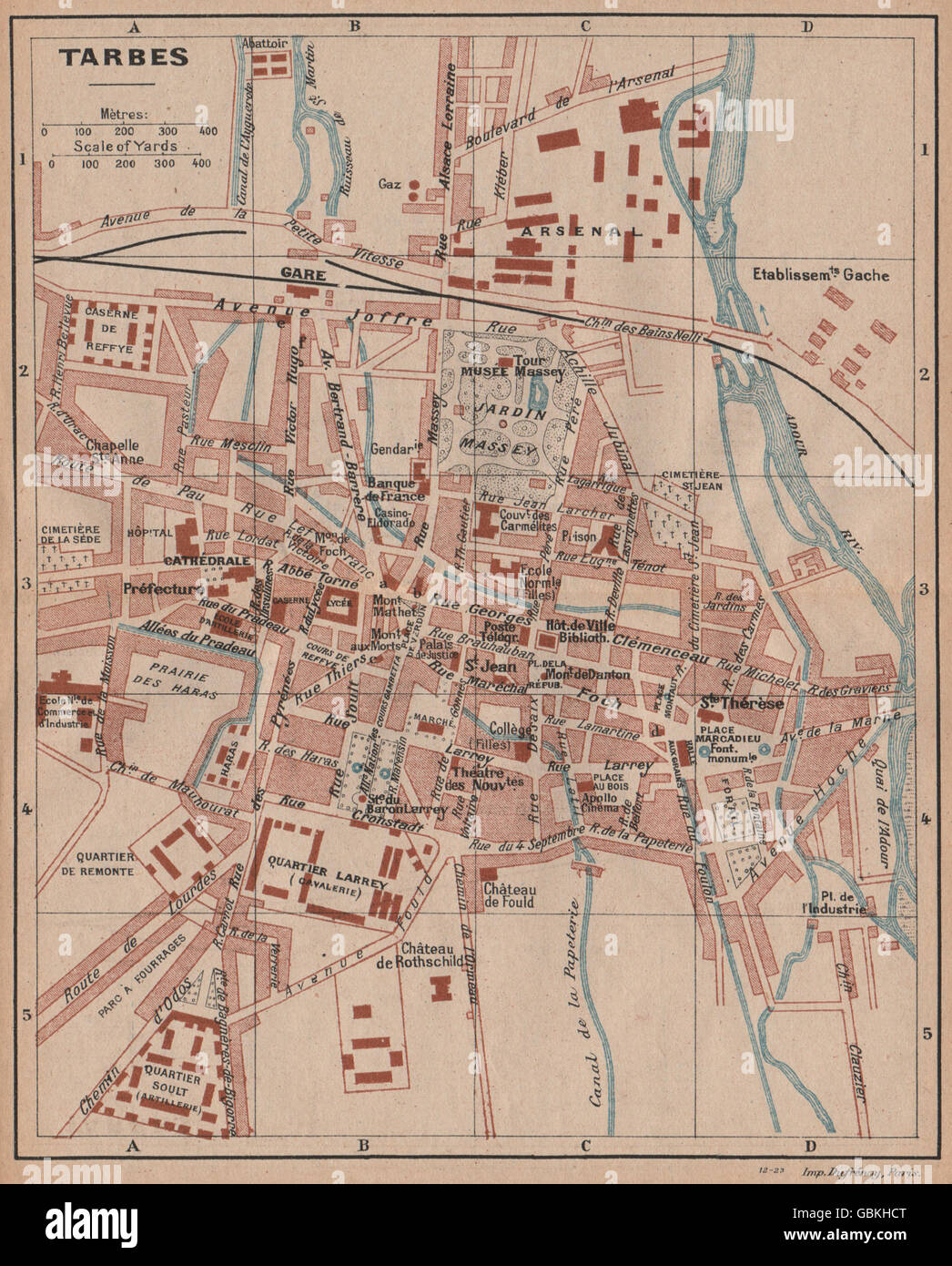 TARBES. Vintage town city map plan. Hautes-Pyrénées, 1921 Stock Photo ...