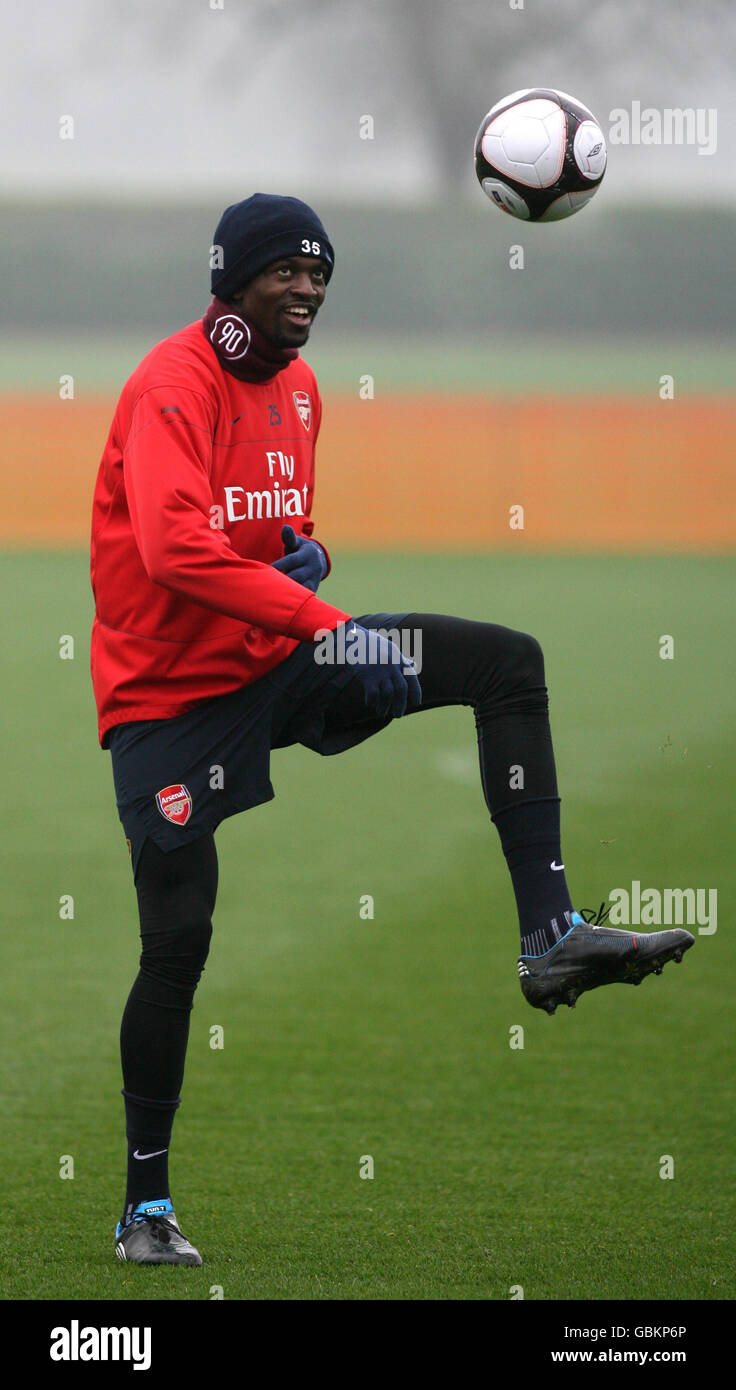 Arsenals emmanuel adebayor during a training session at london colney ...