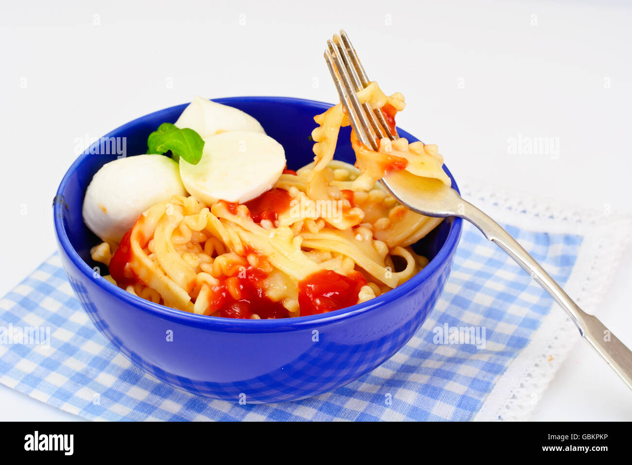 Pasta with Tomato Sauce Ketchup, Mozzarella and Basil Stock Photo - Alamy