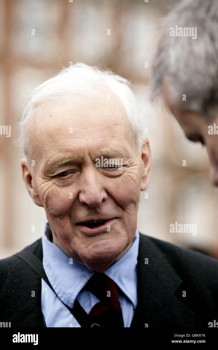 Tony Benn MP speaking during the Stop The War Coalition protest march ...
