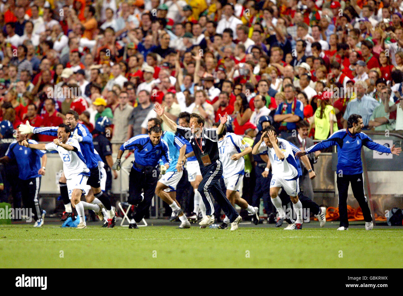 Greeces coach otto rehhagel c celebrates at the final whistle hi-res ...