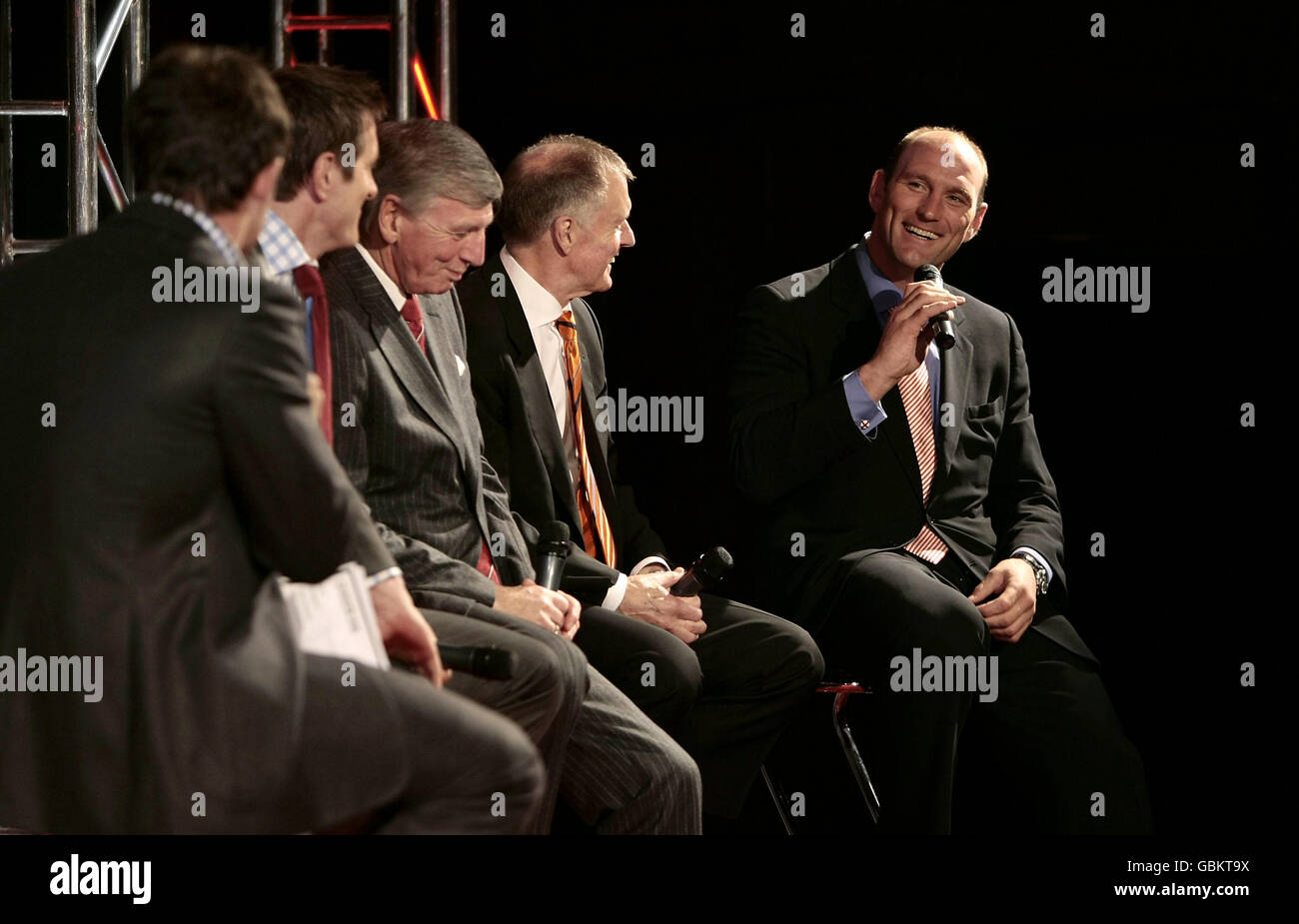 Former England rugby captain Lawrence Dallaglio, far right, speaks ...