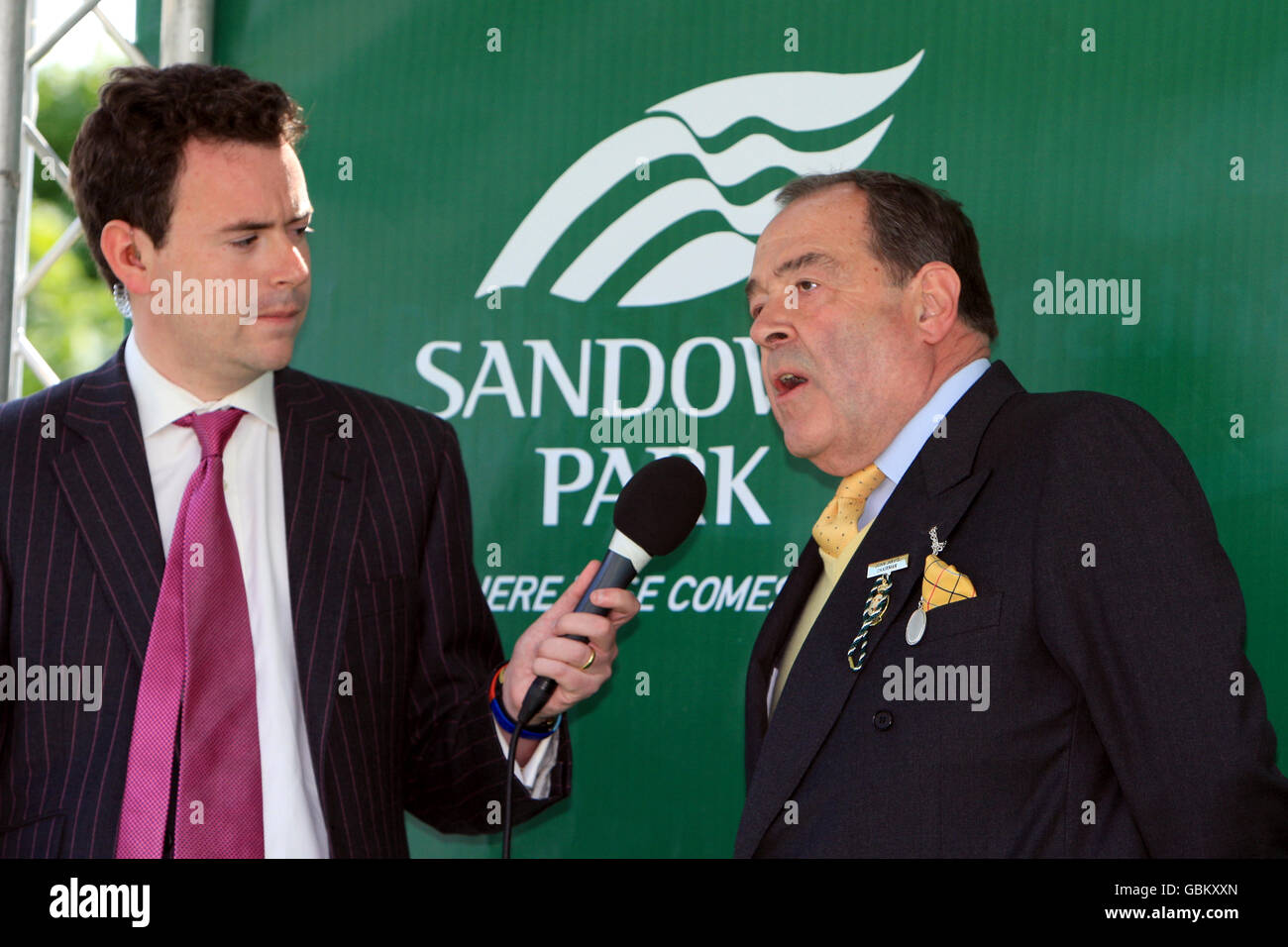 Sandown Park chairman John Jarvis is interviewed by broadcaster Nick ...