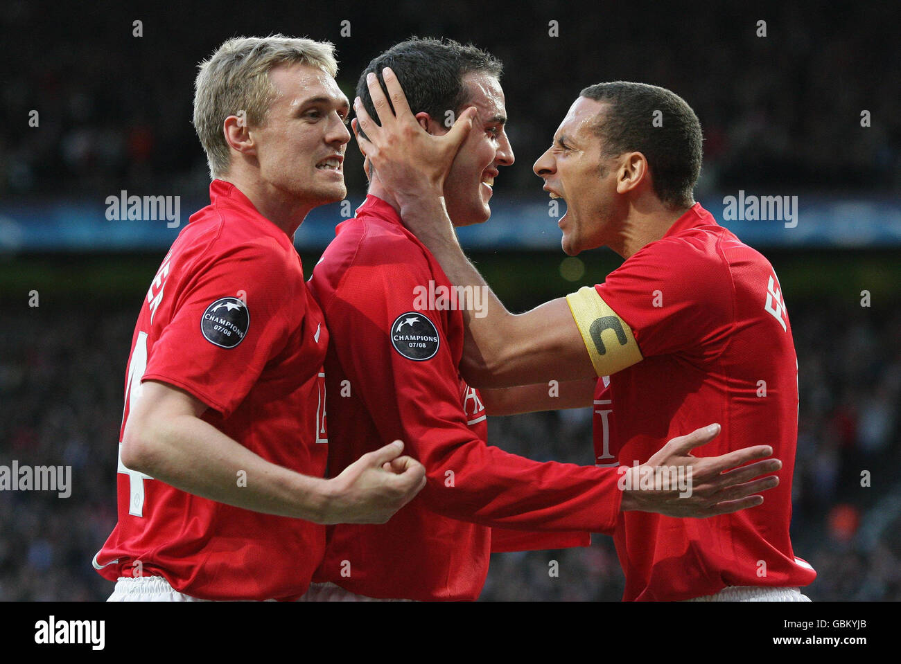Manchester United's John O'Shea celebrates scoring the opening goal ...