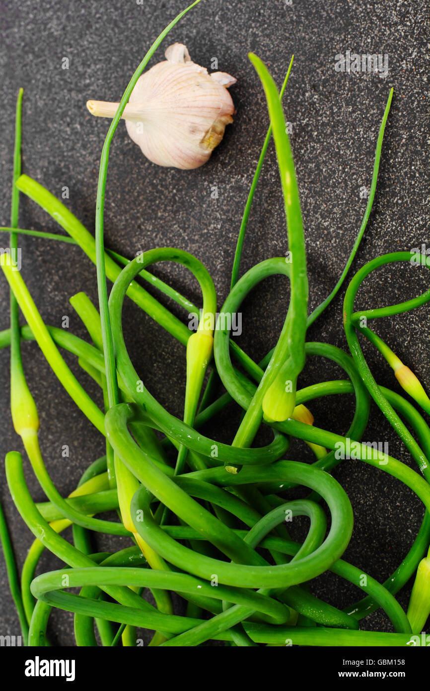 Green Stalks of Garlic Stock Photo - Alamy