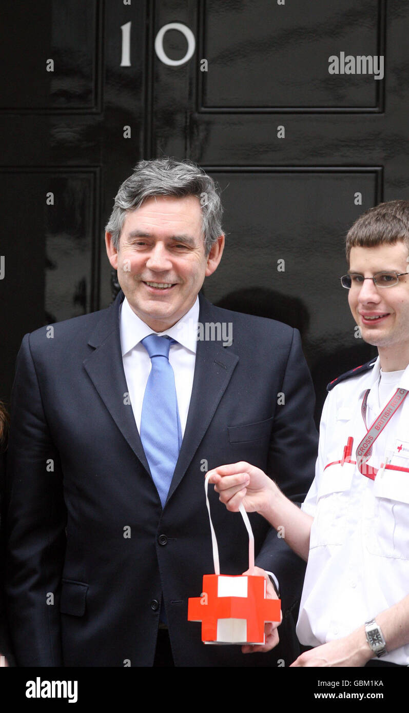 Red Cross collection box at Downing Street Stock Photo - Alamy