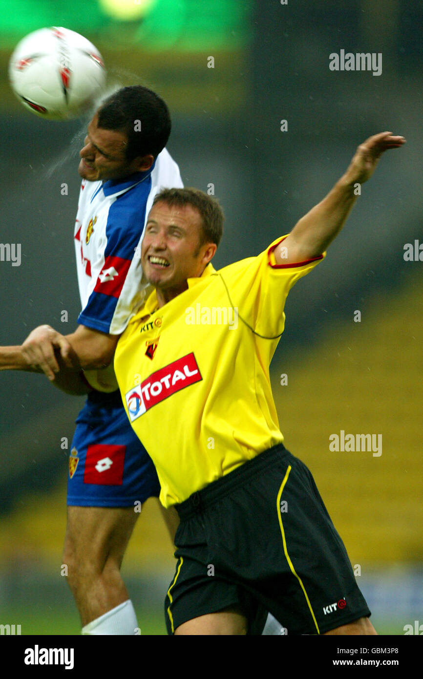 Watfords paul devlin and real zaragozas fernando soriano hi-res stock ...