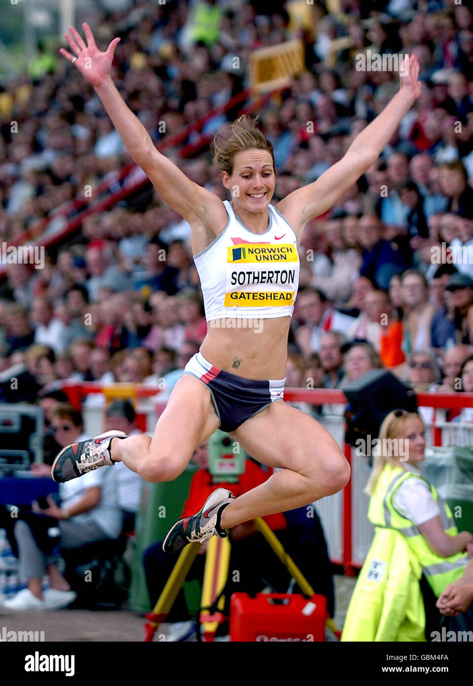 Great Britain's Kelly Sotherton in action in the womens long jump ...