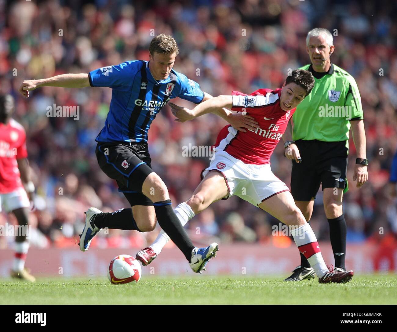 Middlesbrough's Robert Huth (left) and Arsenal's Samir Nasri (right ...