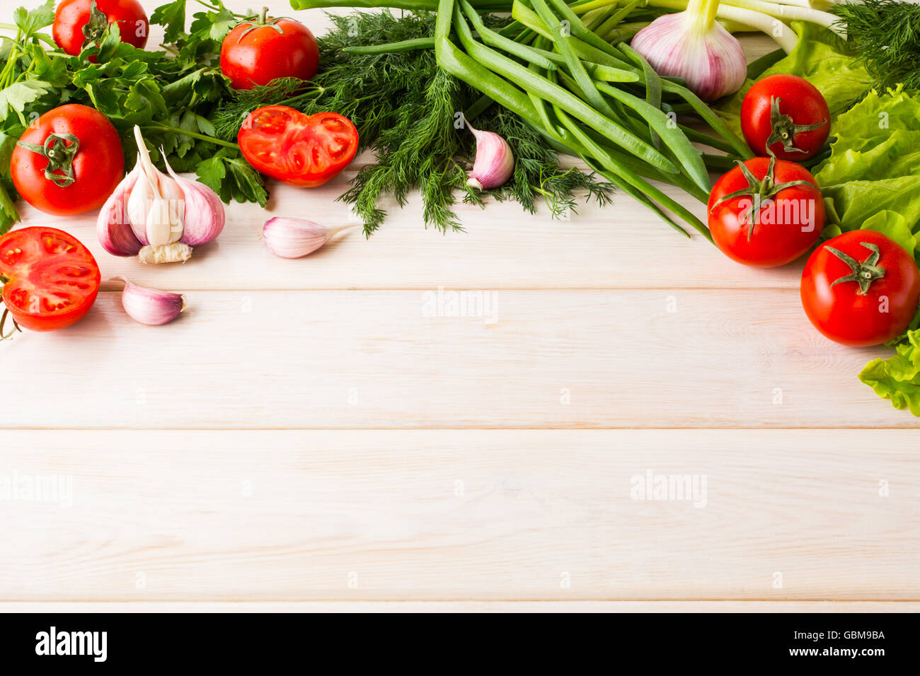 Fresh vegetables background, place for text. Healthy eating concept ...