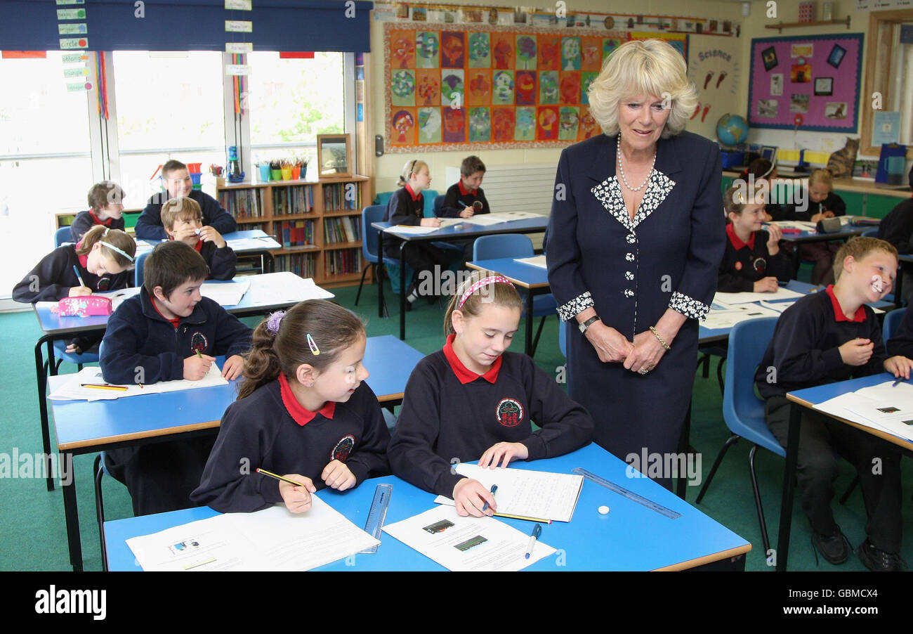 Camilla, Duchess of Cornwall talks to pupils as she visits the new ...