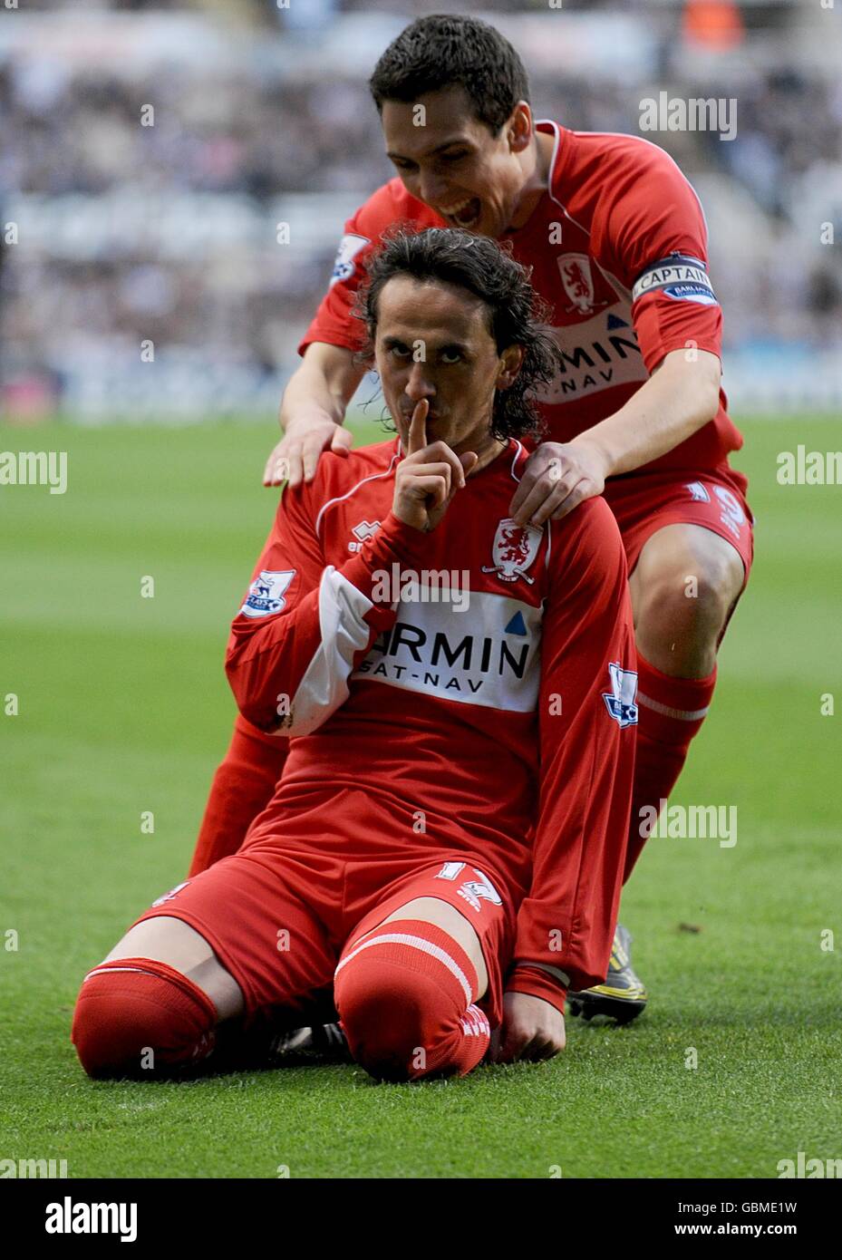 Middlesbrough's Tuncay Sanli (left) celebrates with his team mate ...