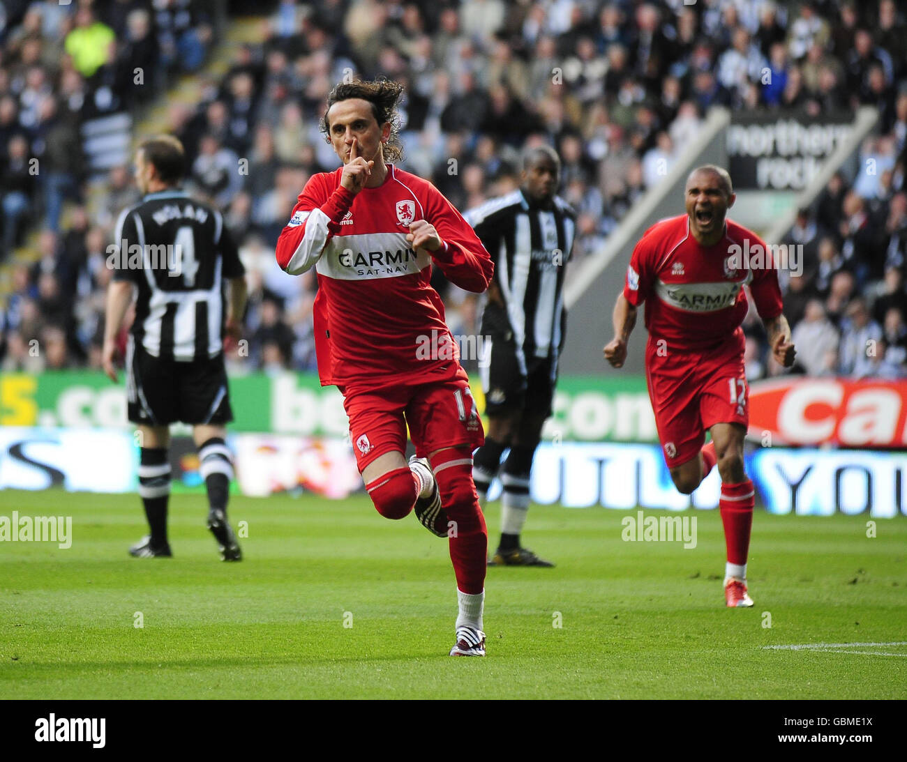Middlesbrough's Tuncay Sanli celebrates after Newcastle's Habib Beye ...