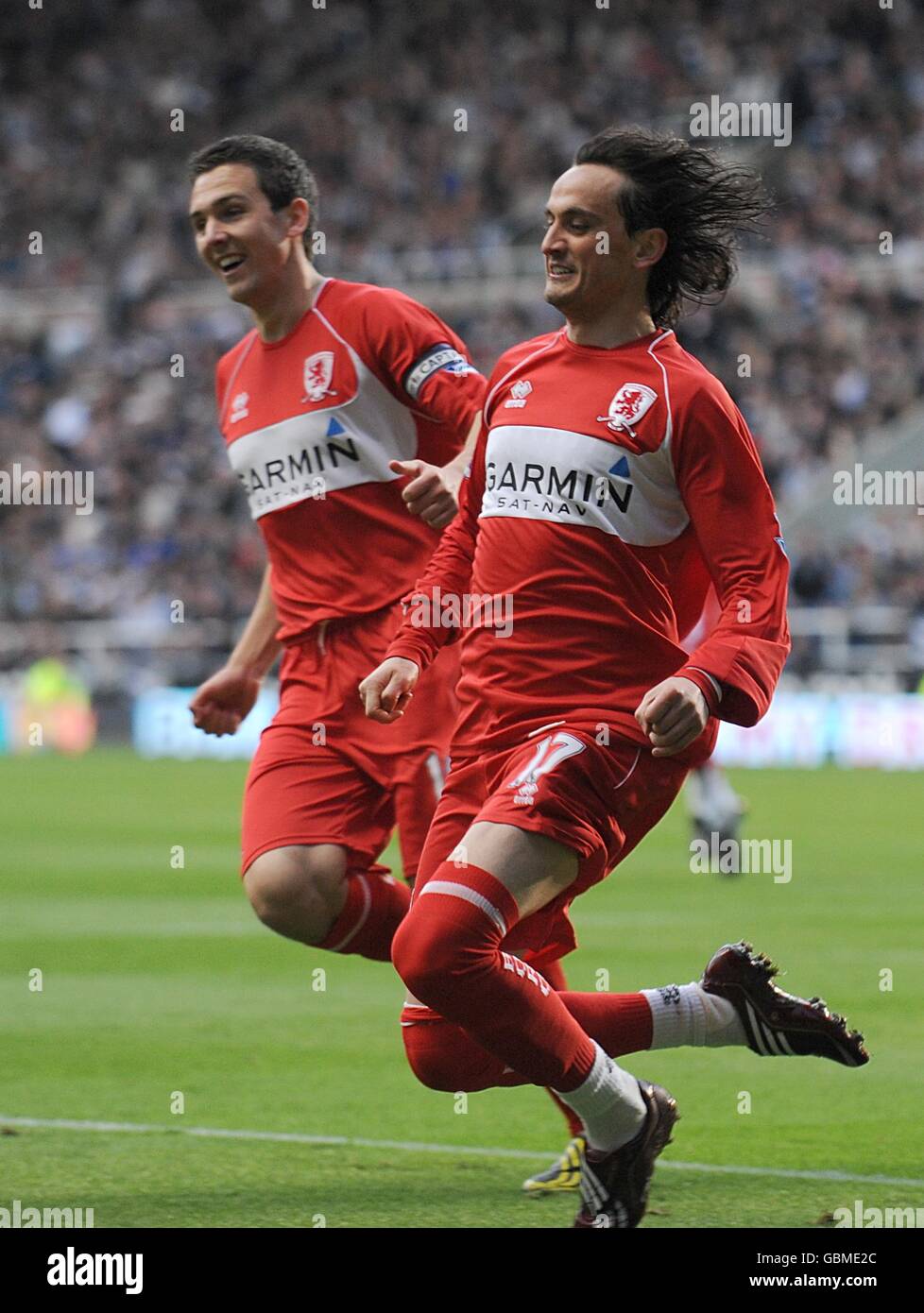 Middlesbrough's Tuncay Sanli (right) celebrates with his team mate ...